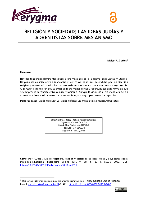 (PDF) Religión y sociedad: las ideas judías y adventistas sobre el ...