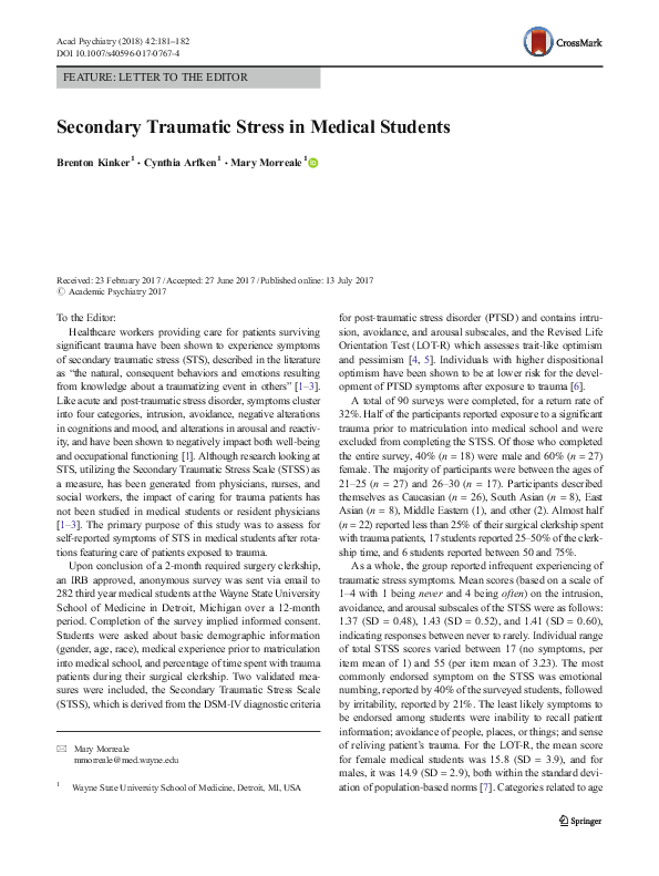 (PDF) Secondary Traumatic Stress in Medical Students