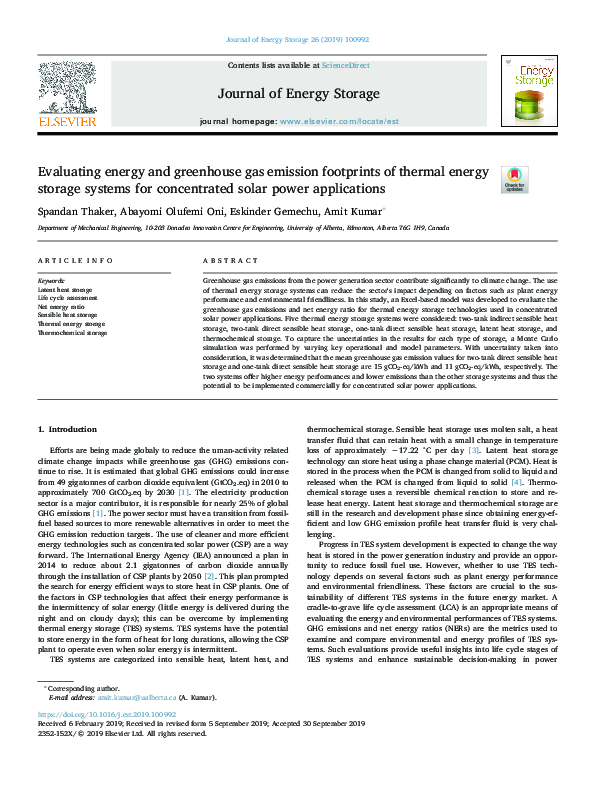 (PDF) Evaluating energy and greenhouse gas emission footprints of thermal energy storage systems ...