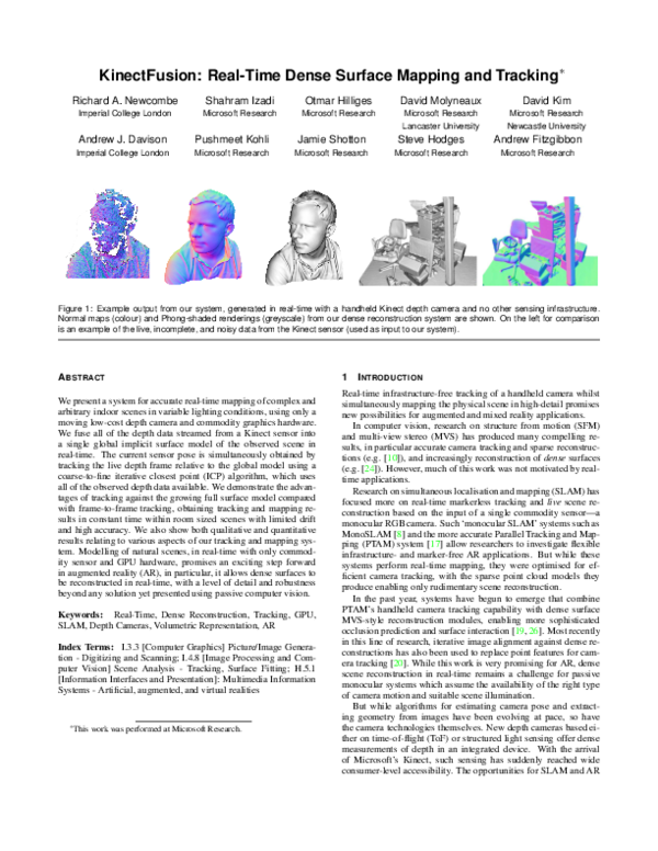 (PDF) KinectFusion: Real-time dense surface mapping and tracking