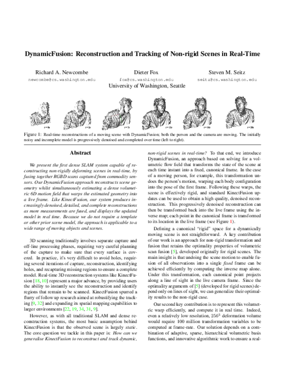 (PDF) DynamicFusion: Reconstruction and tracking of non-rigid scenes in real-time