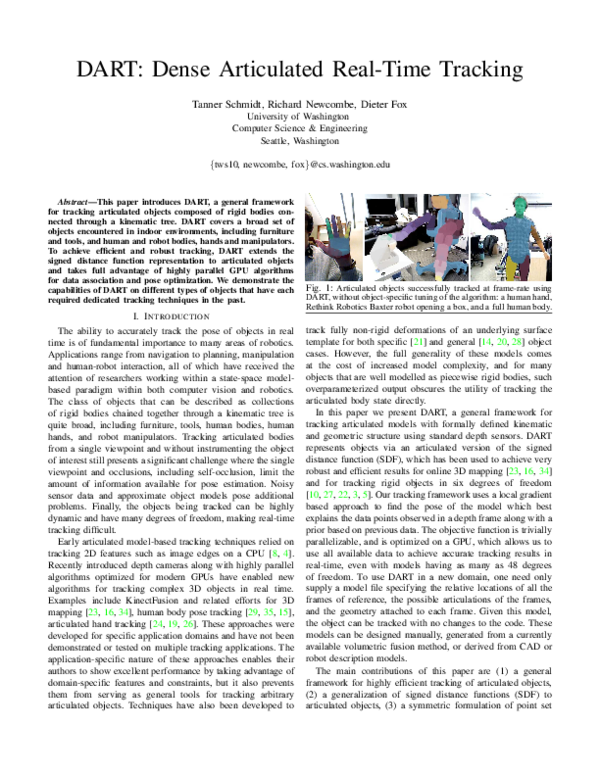 (PDF) DART: Dense Articulated Real-Time Tracking