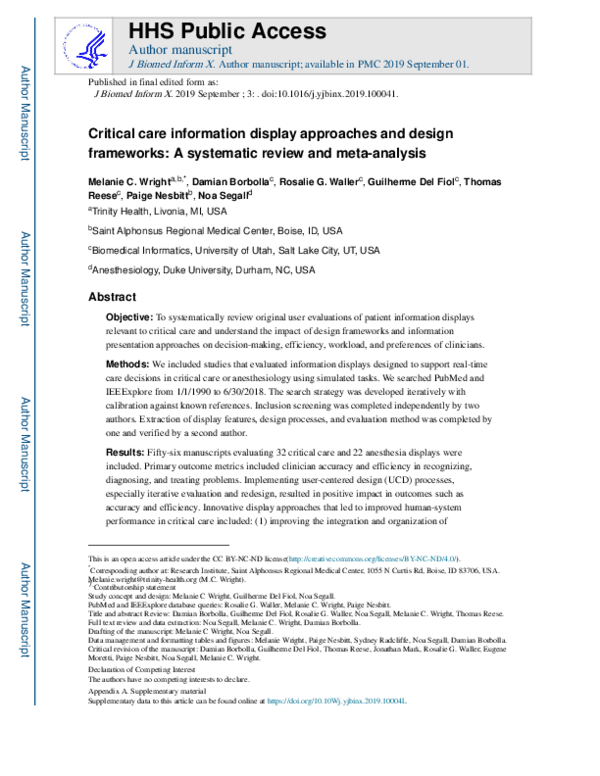 (PDF) Critical care information display approaches and design ...