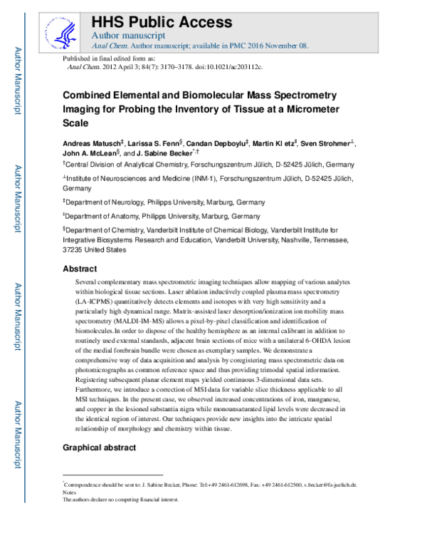 (PDF) Combined Elemental and Biomolecular Mass Spectrometry Imaging for ...