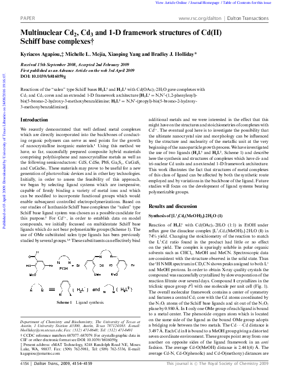(PDF) Multinuclear Cd2, Cd3 and 1-D framework structures of Cd(II ...