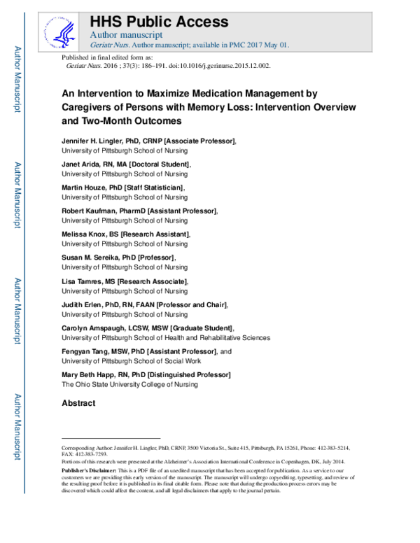 (PDF) An intervention to maximize medication management by caregivers ...