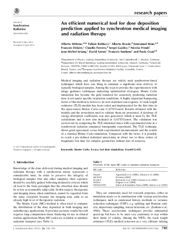 (PDF) An efficient numerical tool for dose deposition prediction applied to synchrotron medical ...