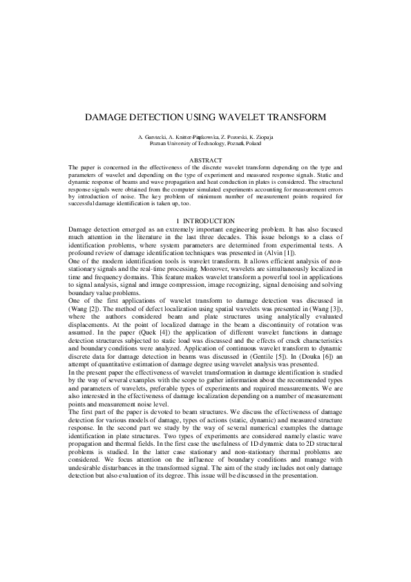 (PDF) 4958 - Damage Detection Using Wavelet Transform