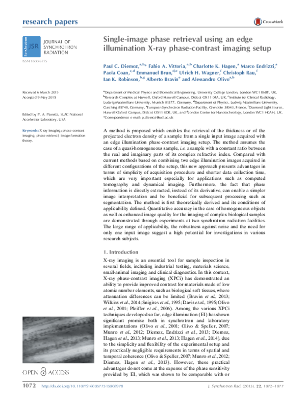 (PDF) Single-image phase retrieval using an edge illumination X-ray phase-contrast imaging setup