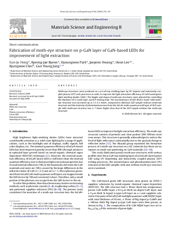 (PDF) Fabrication of moth-eye structure on p-GaN layer of GaN-based ...