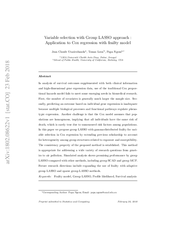 (PDF) Variable selection via Group LASSO Approach : Application to the ...