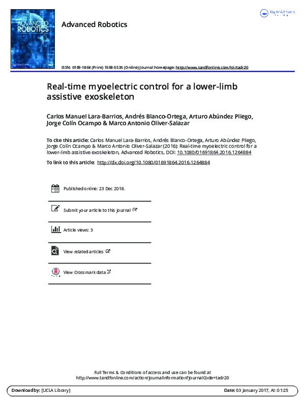 (PDF) Real-time myoelectric control for a lower-limb assistive exoskeleton