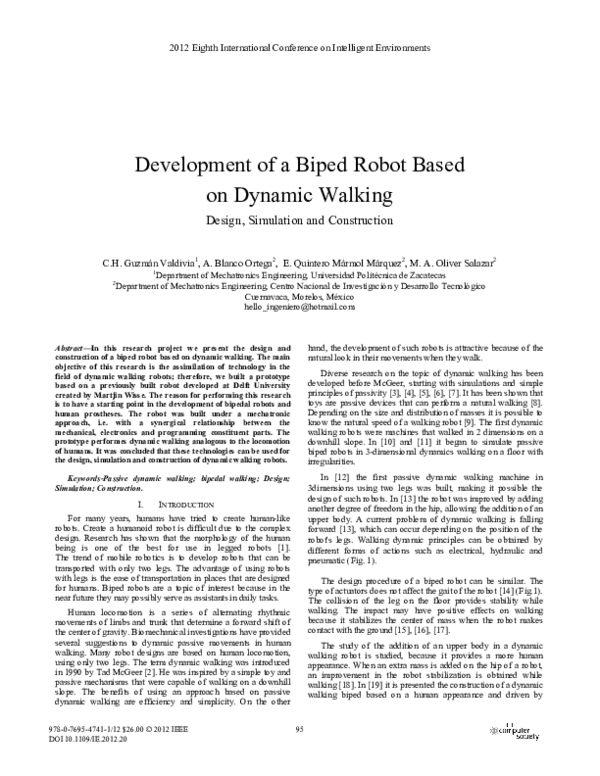 (PDF) Development of a Biped Robot Based on Dynamic Walking: Design, Simulation and Construction