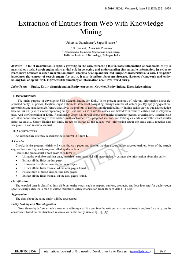 (PDF) Extraction of Entities from Web with Knowledge Mining