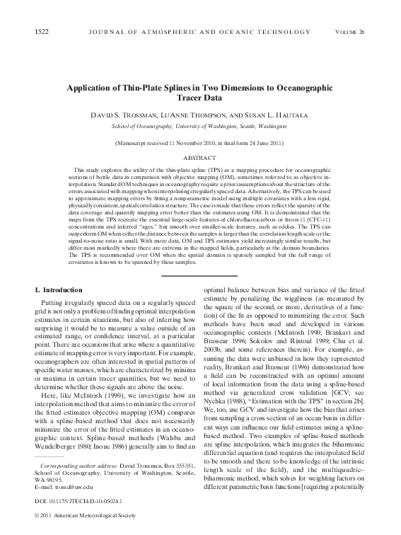 (PDF) Application of Thin-Plate Splines in Two Dimensions to Oceanographic Tracer Data