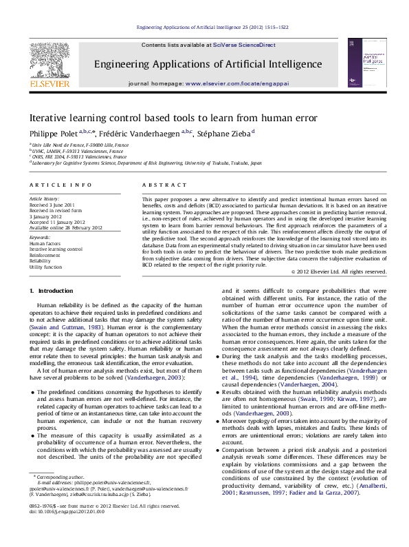 Pdf Iterative Learning Control Based Tools To Learn From Human Error