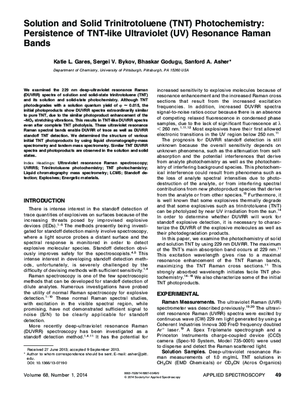 (PDF) Solution and Solid Trinitrotoluene (TNT) Photochemistry: Persistence of TNT-like ...