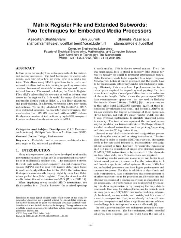 (PDF) Matrix register file and extended subwords