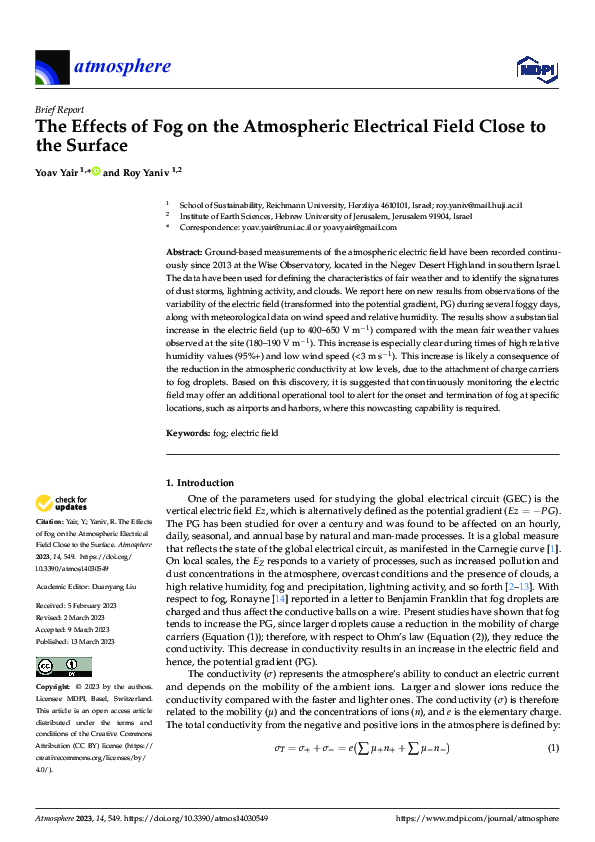 (PDF) The effects of fog on the atmospheric electrical field close to ...