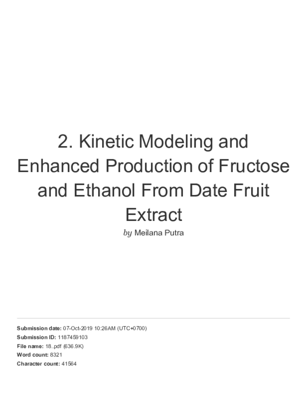 (PDF) Kinetic Modeling and Enhanced Production of Fructose and Ethanol ...