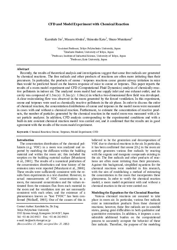 (PDF) CFD and Model Experiment with Chemical Reaction | Masaru Abuku - Academia.edu