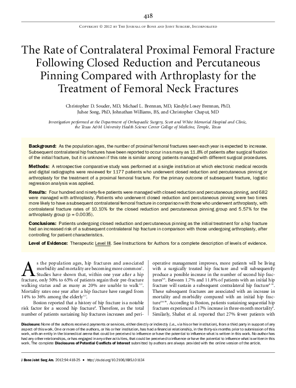 (PDF) The Rate of Contralateral Proximal Femoral Fracture Following ...