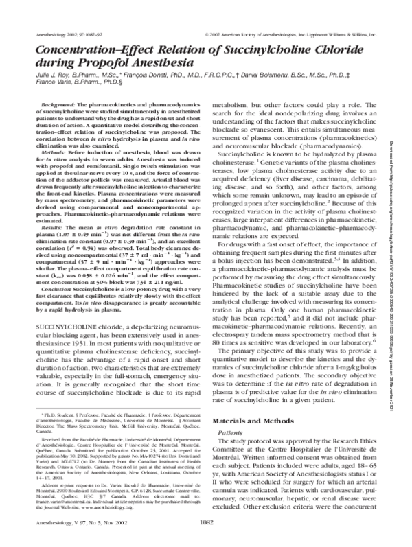(PDF) Concentration–Effect Relation of Succinylcholine Chloride during ...