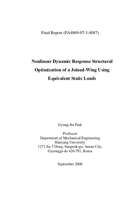 (PDF) Nonlinear Dynamic Response Structural Optimization of a Joined-Wing Using Equivalent ...