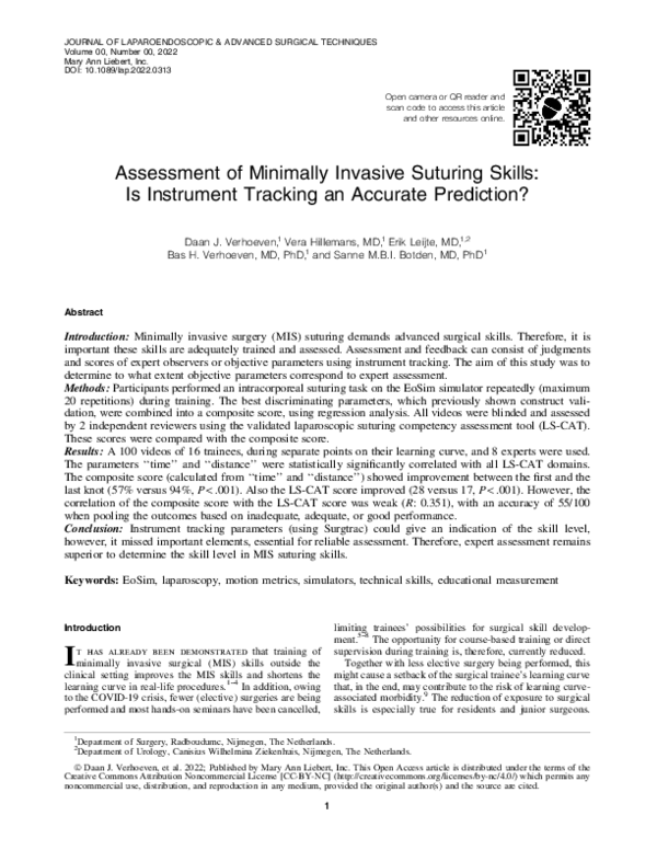 (PDF) Assessment of Minimally Invasive Suturing Skills: Is Instrument ...