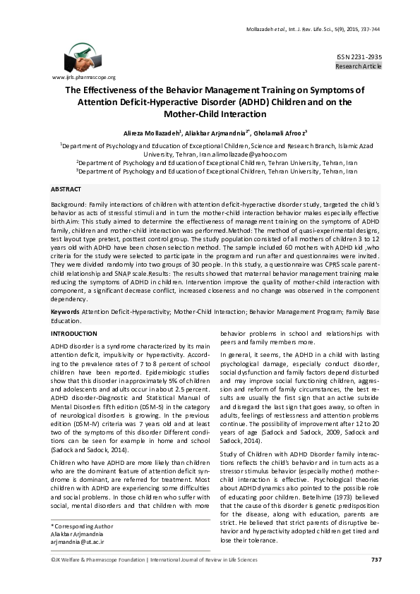 (PDF) The Effectiveness of the Behavior Management Training on Symptoms ...