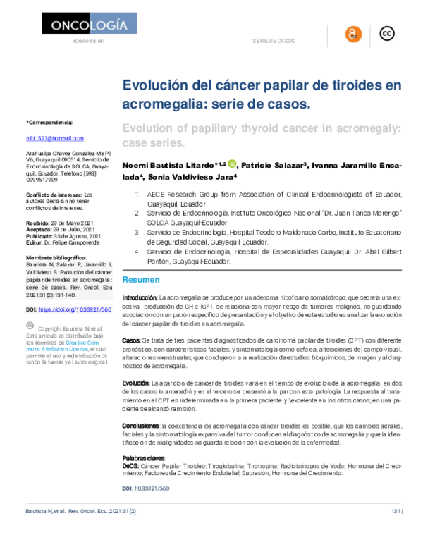 (PDF) Evolución del cáncer papilar de tiroides en acromegalia