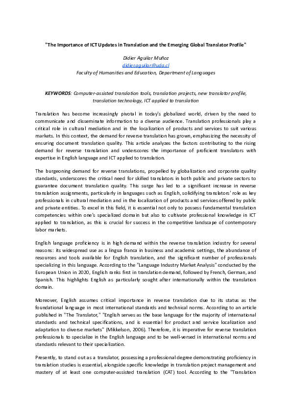 (PDF) "The Importance of ICT Updates in Translation and the Emerging ...