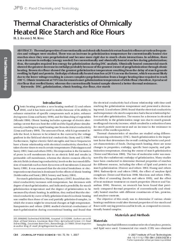 (PDF) Thermal Characteristics of Ohmically Heated Rice Starch and Rice ...