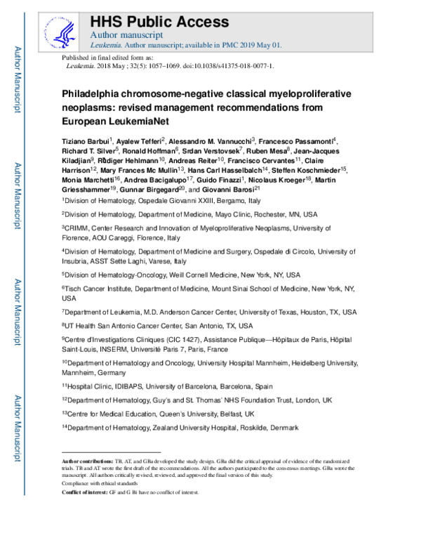 (PDF) Philadelphia chromosome-negative classical myeloproliferative neoplasms: revised ...