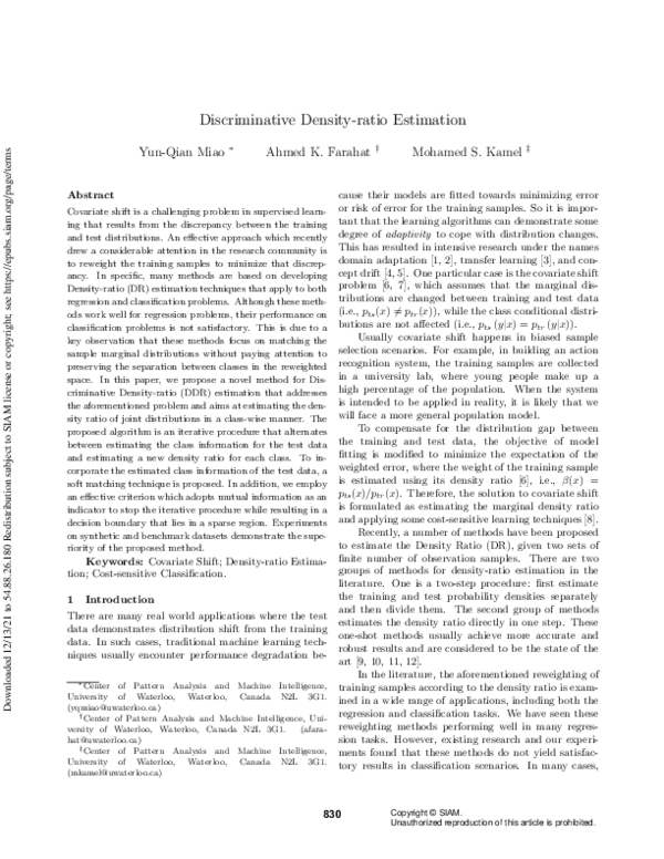 (PDF) Discriminative Density-ratio Estimation | ahmed farahat - Academia.edu