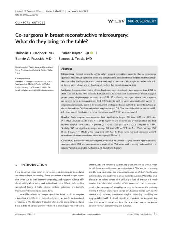 (PDF) Co-surgeons in breast reconstructive microsurgery: What do they ...