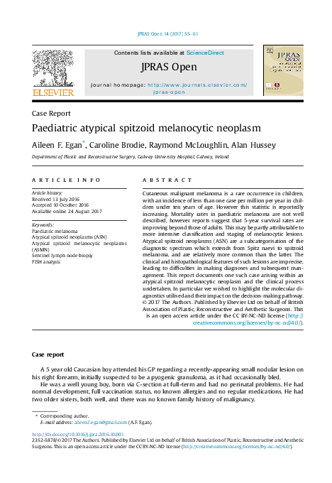 (PDF) Paediatric atypical spitzoid melanocytic neoplasm