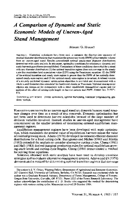 (PDF) A comparison of dynamic and static economic models of uneven-aged ...