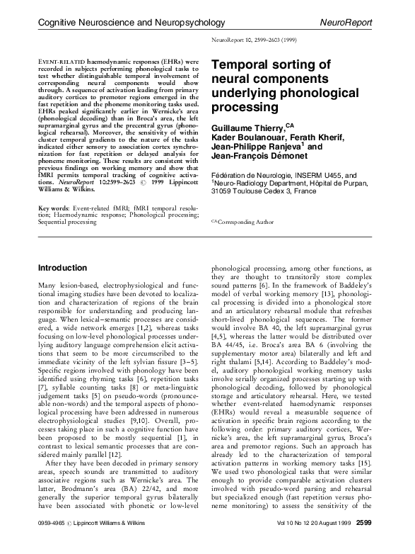 (PDF) Temporal sorting of neural components underlying phonological processing