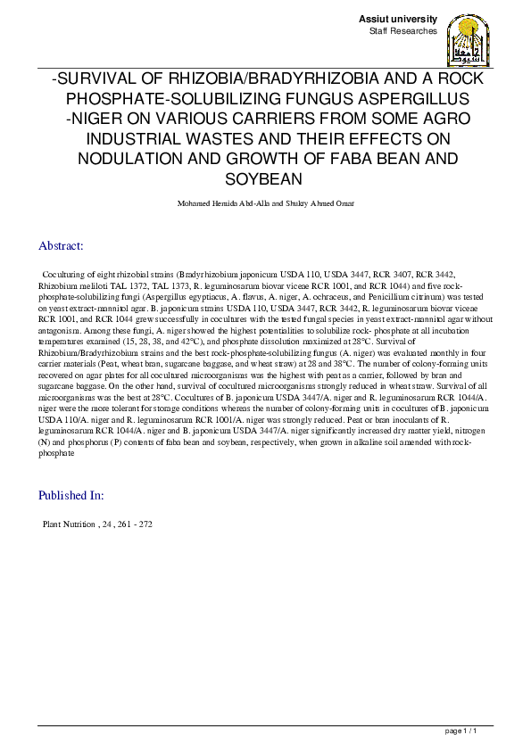 (PDF) Survival of Rhizobia/Bradyrhizobia and a Rock-Phosphate-Solubilizing Fungusaspergillus ...