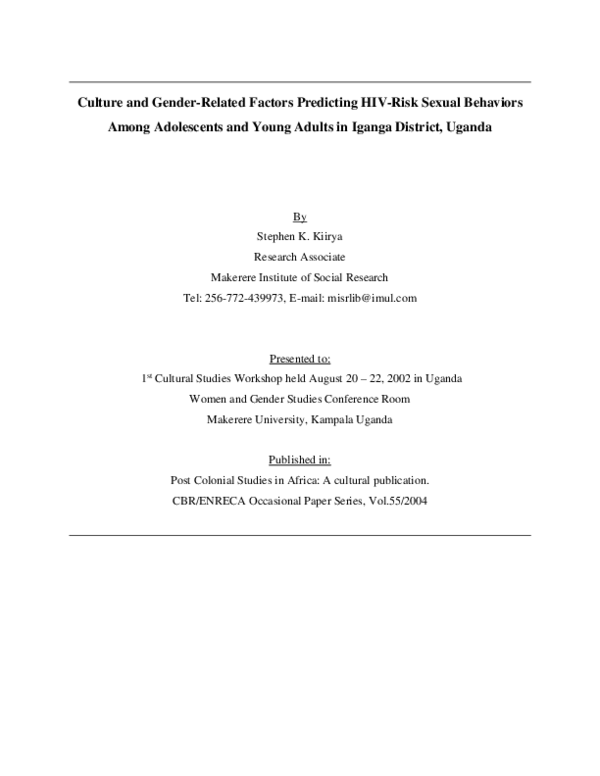 Pdf Culture And Gender Related Factors Predicting Hiv Risk Sexual 3936