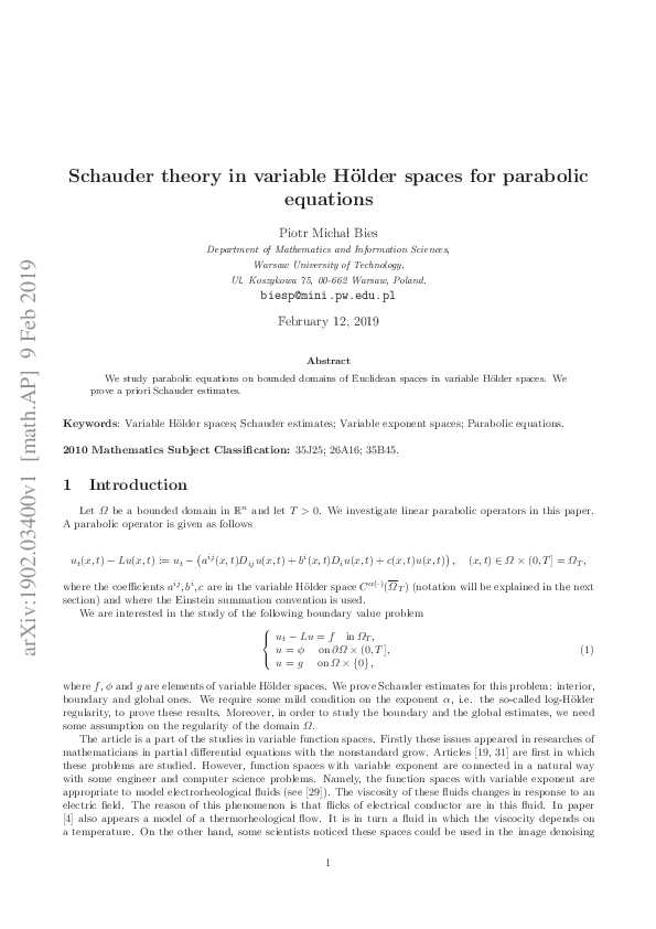(PDF) Schauder theory in variable Hölder spaces for parabolic equations