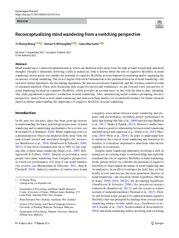 (PDF) Reconceptualizing mind wandering from a switching perspective