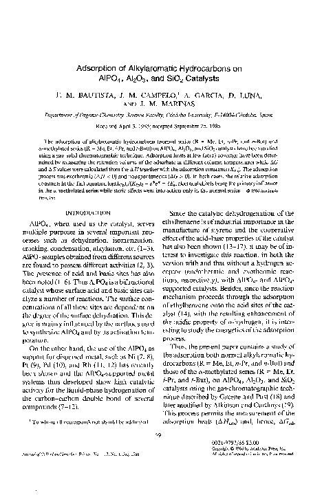 (PDF) Adsorption of alkylaromatic hydrocarbons on AlPO4, Al2O3, and ...