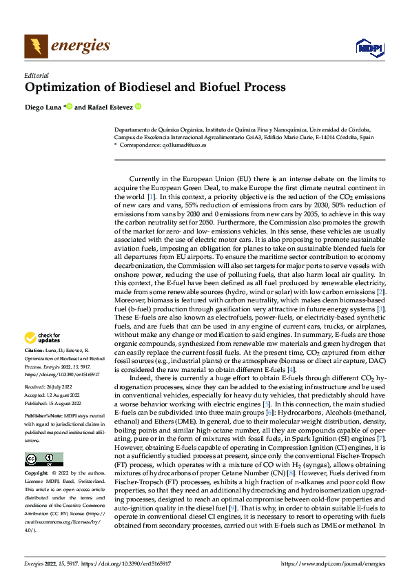 (PDF) Optimization of Biodiesel and Biofuel Process