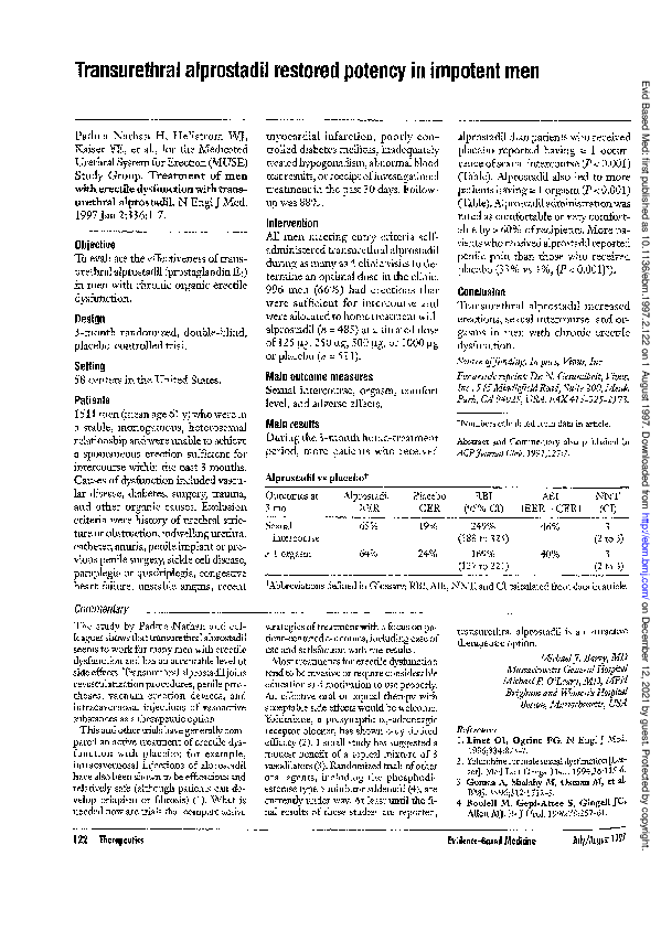 (PDF) Transurethral alprostadil restored potency in impotent men