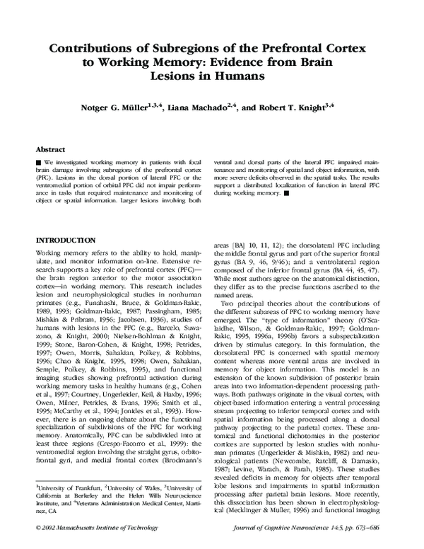 (PDF) Contributions of Subregions of the Prefrontal Cortex to Working Memory: Evidence from ...