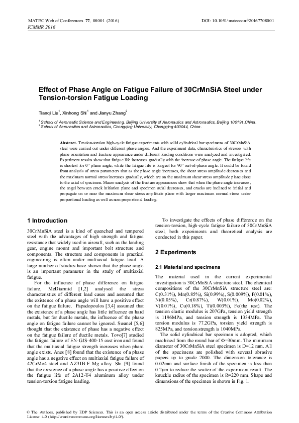 (PDF) Effect of Phase Angle on Fatigue Failure of 30CrMnSiA Steel under ...