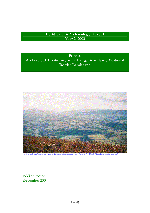 (PDF) Archenfield: Continuity and Change in an Early Medieval Border ...