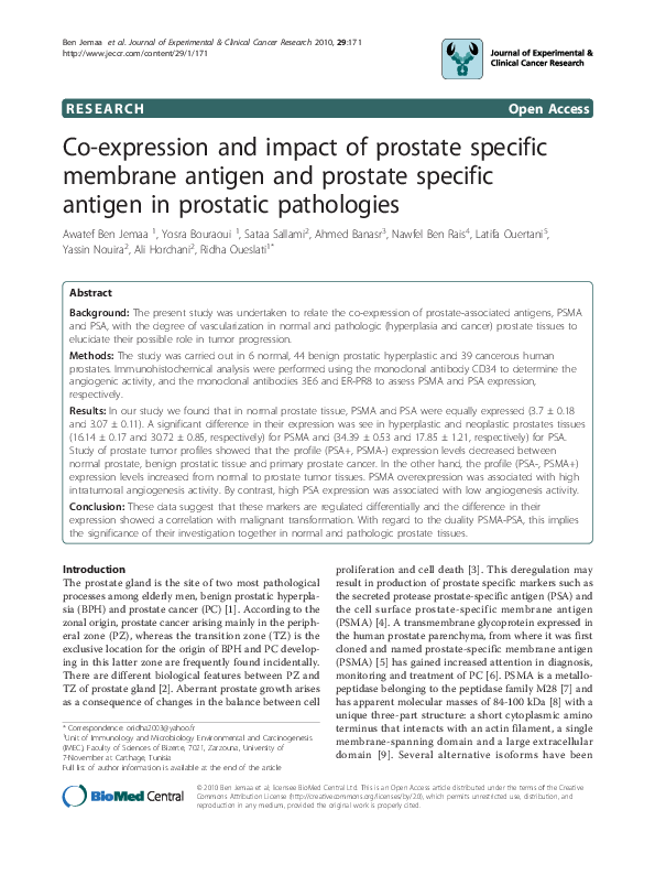 (PDF) Co-expression and impact of prostate specific membrane antigen and prostate specific ...